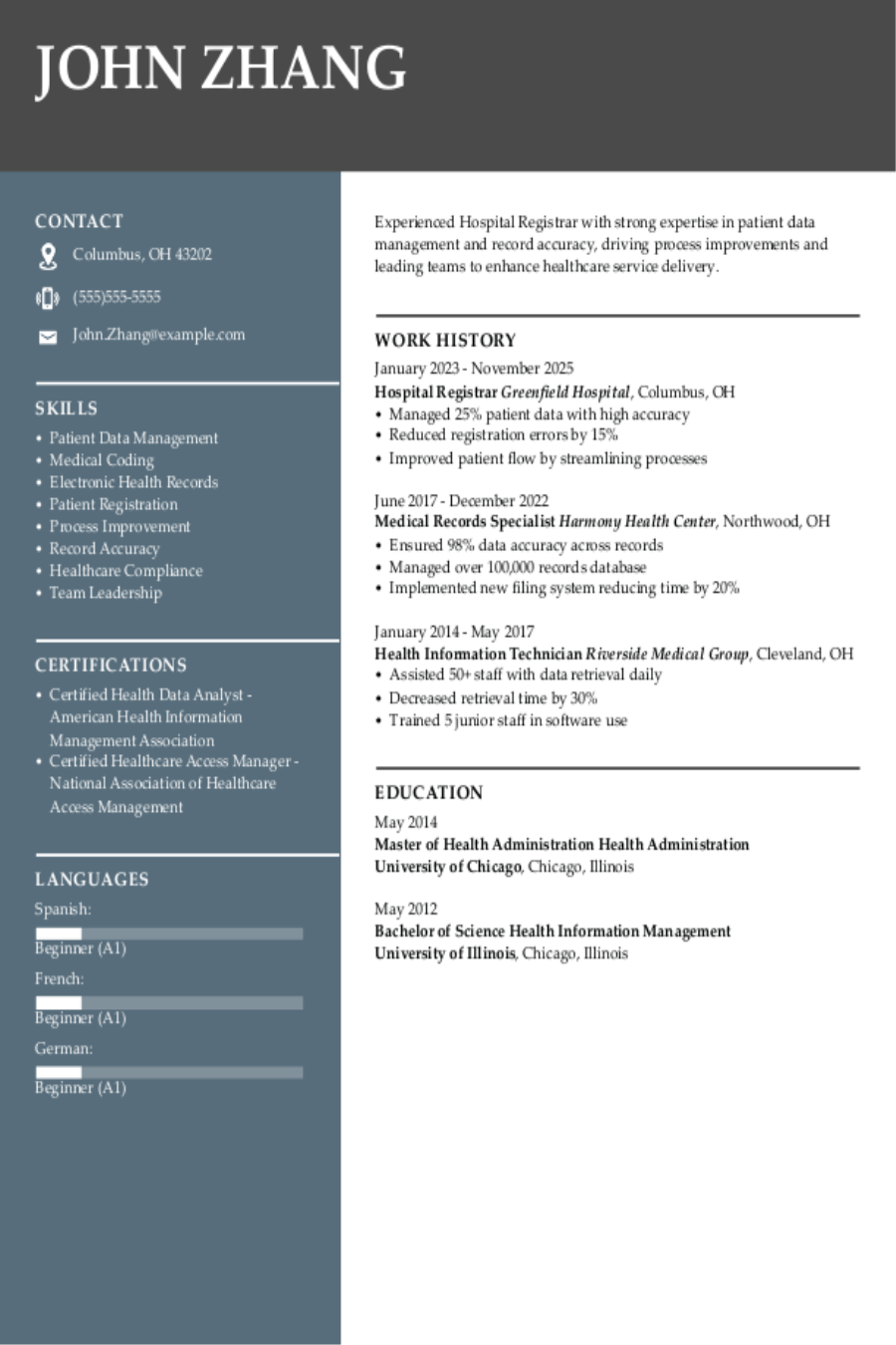 4 Hospital Registrar Resume Examples, Templates, & Tips for 2026