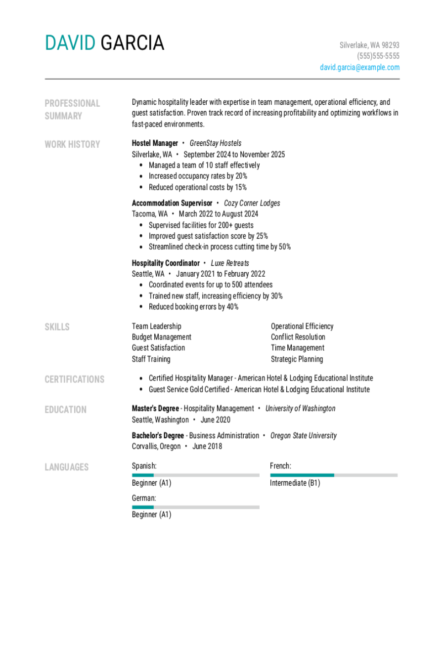 4 Hostel Manager Resume Examples, Templates, & Tips for 2026