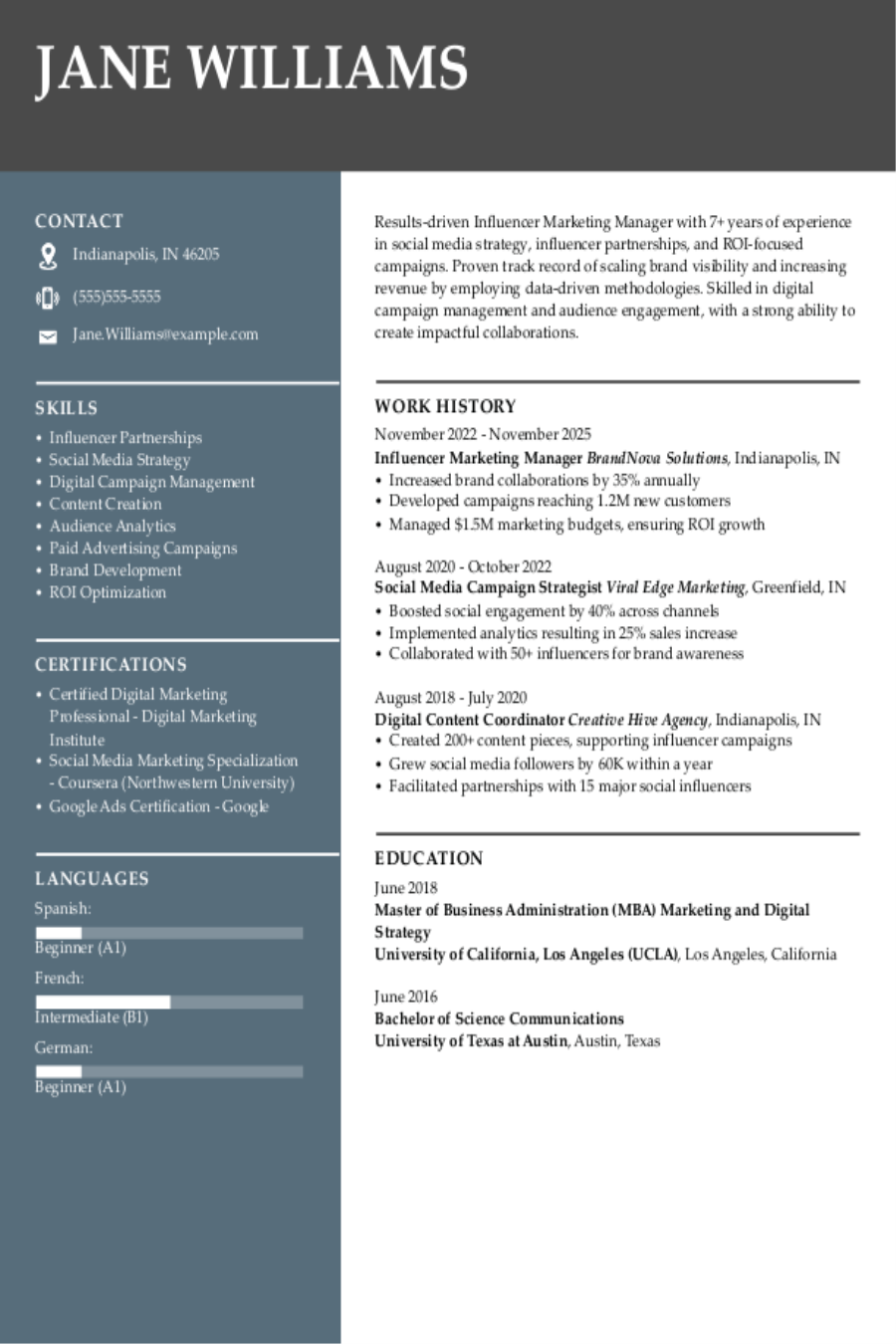 4 Influencer Marketing Manager Resume Examples, Templates, & Tips for 2026