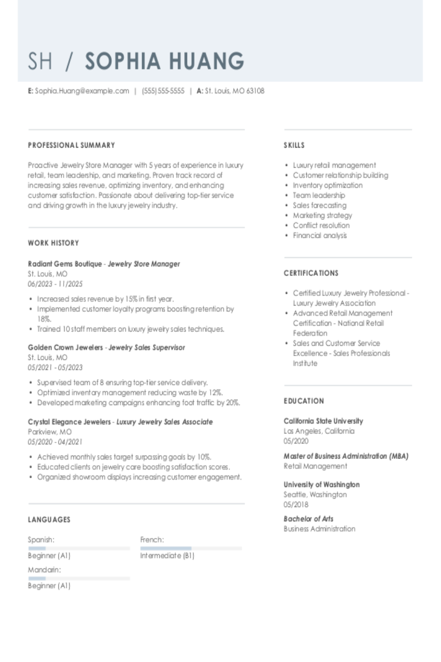 4 Jewelry Store Manager Resume Examples, Templates, & Tips for 2026