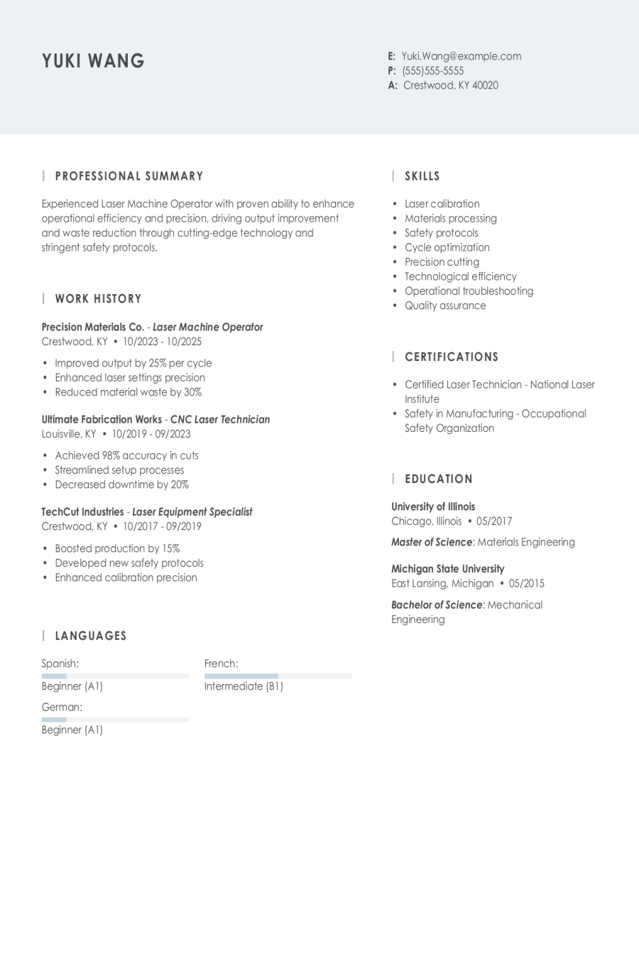 4 Laser Machine Operator Resume Examples, Templates, & Tips for 2026
