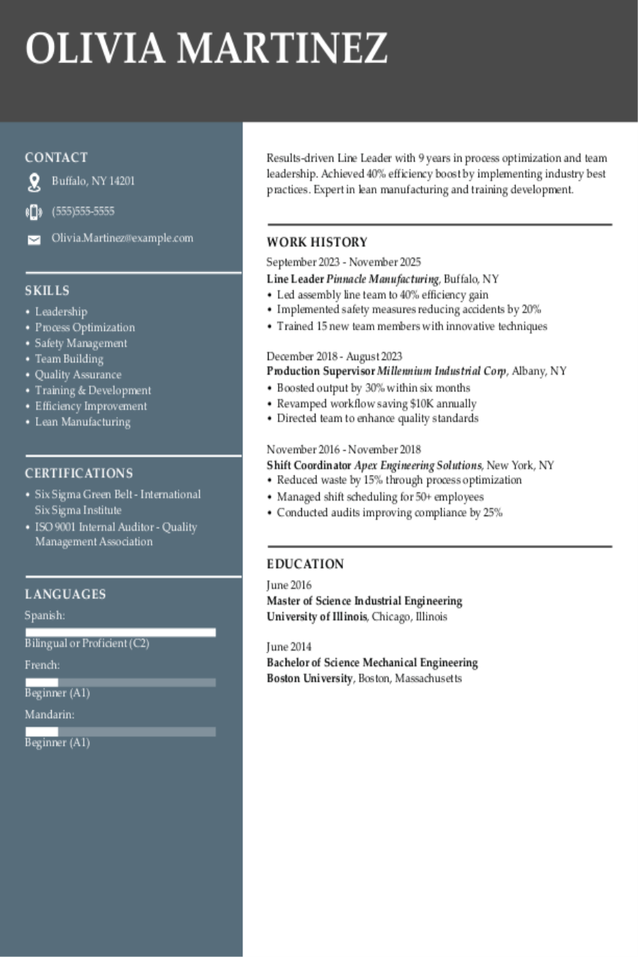 4 Line Leader Resume Examples, Templates, & Tips for 2026