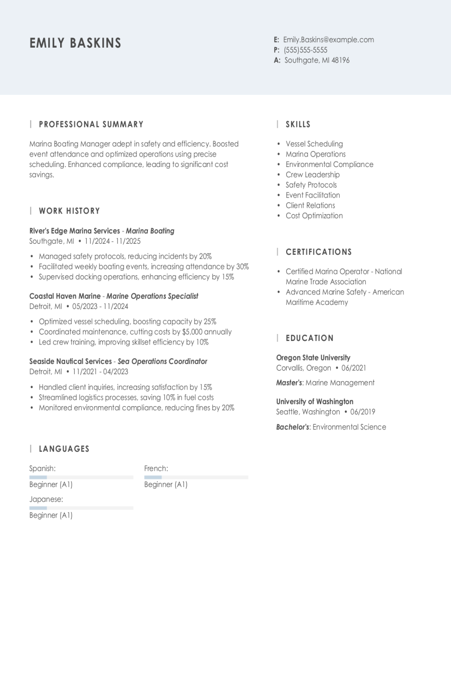 4 Marina Boating Resume Examples, Templates, & Tips for 2026
