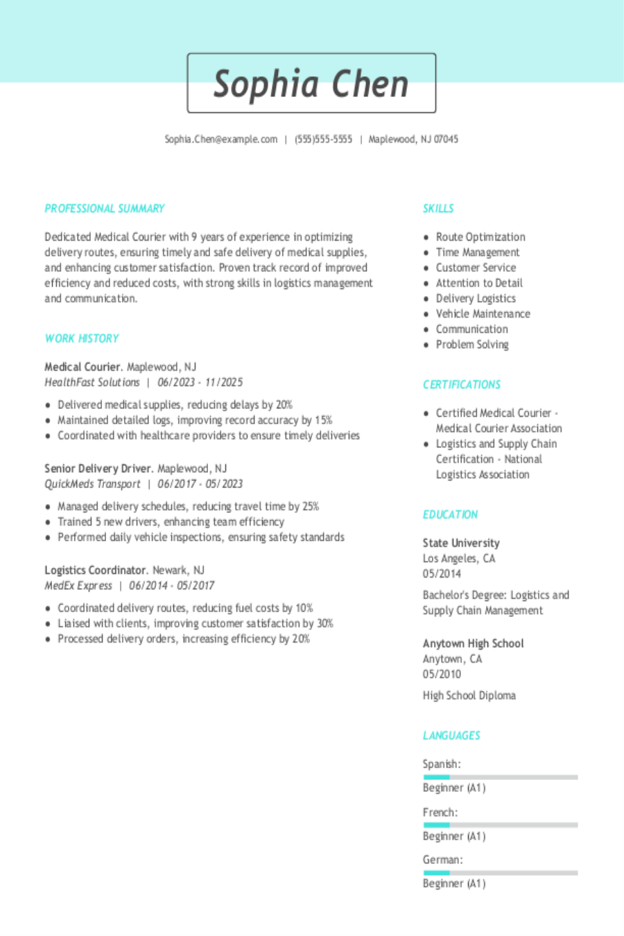 4 Medical Courier Resume Examples, Templates, & Tips for 2026