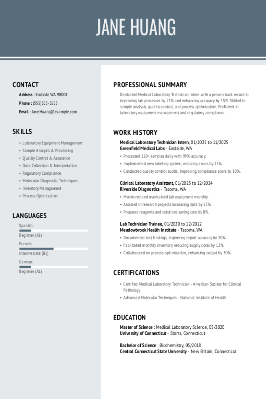 4 Medical Laboratory Technician Internship Resume Examples, Templates ...