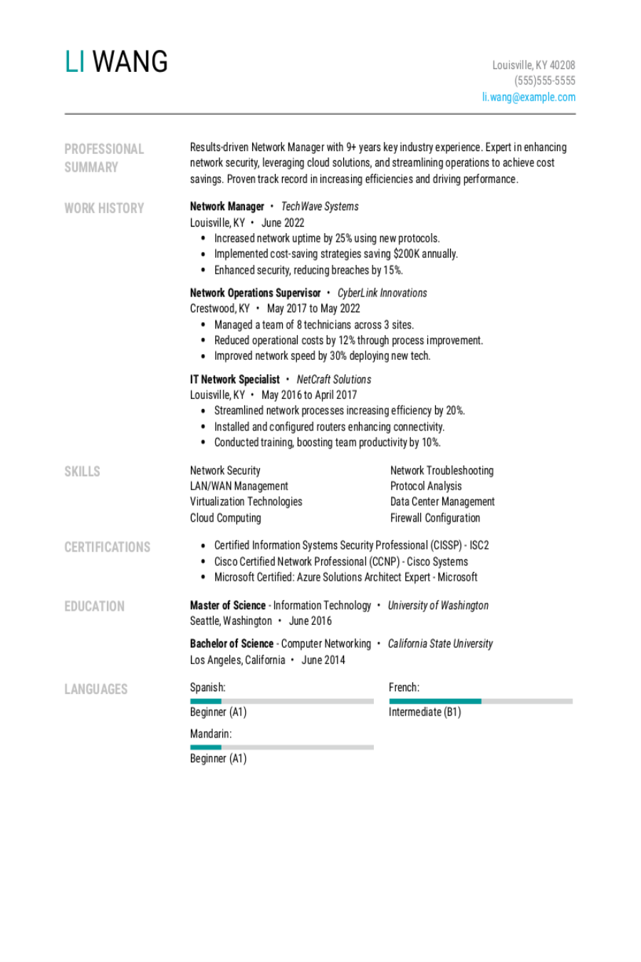 4 Network Manager Resume Examples, Templates, & Tips for 2026