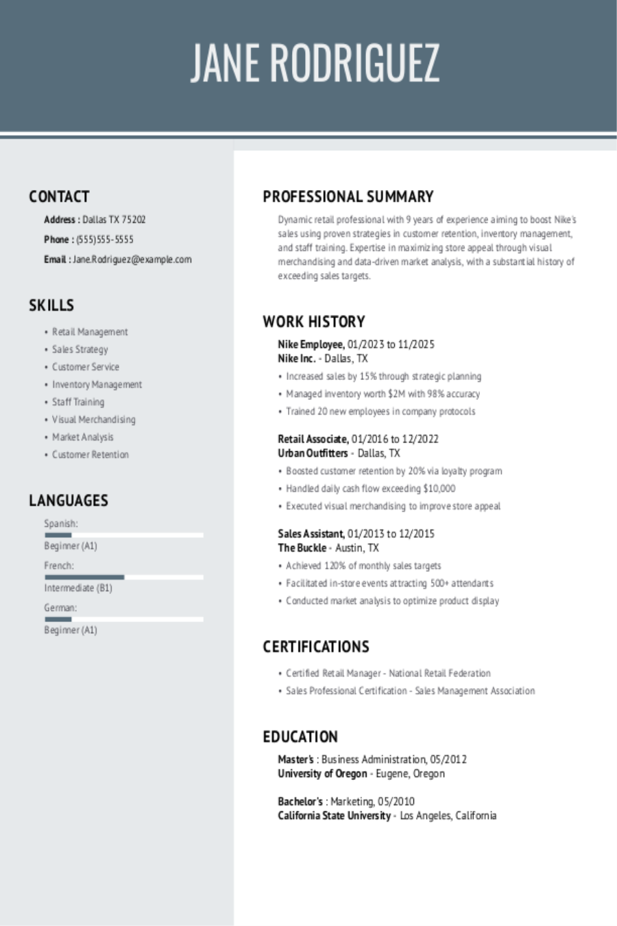 4 Nike Employee Resume Examples, Templates, & Tips for 2026