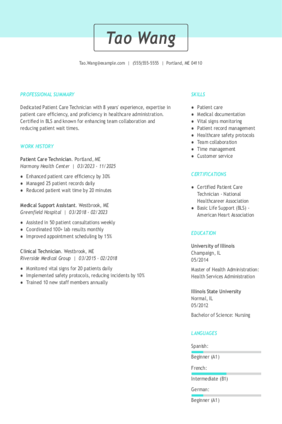 4 Patient Care Technician Resume Examples, Templates, & Tips for 2025