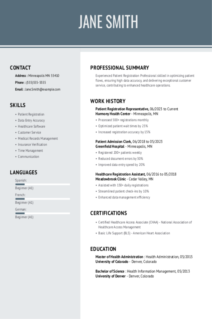 4 Patient Registration Representative Resume Examples, Templates ...