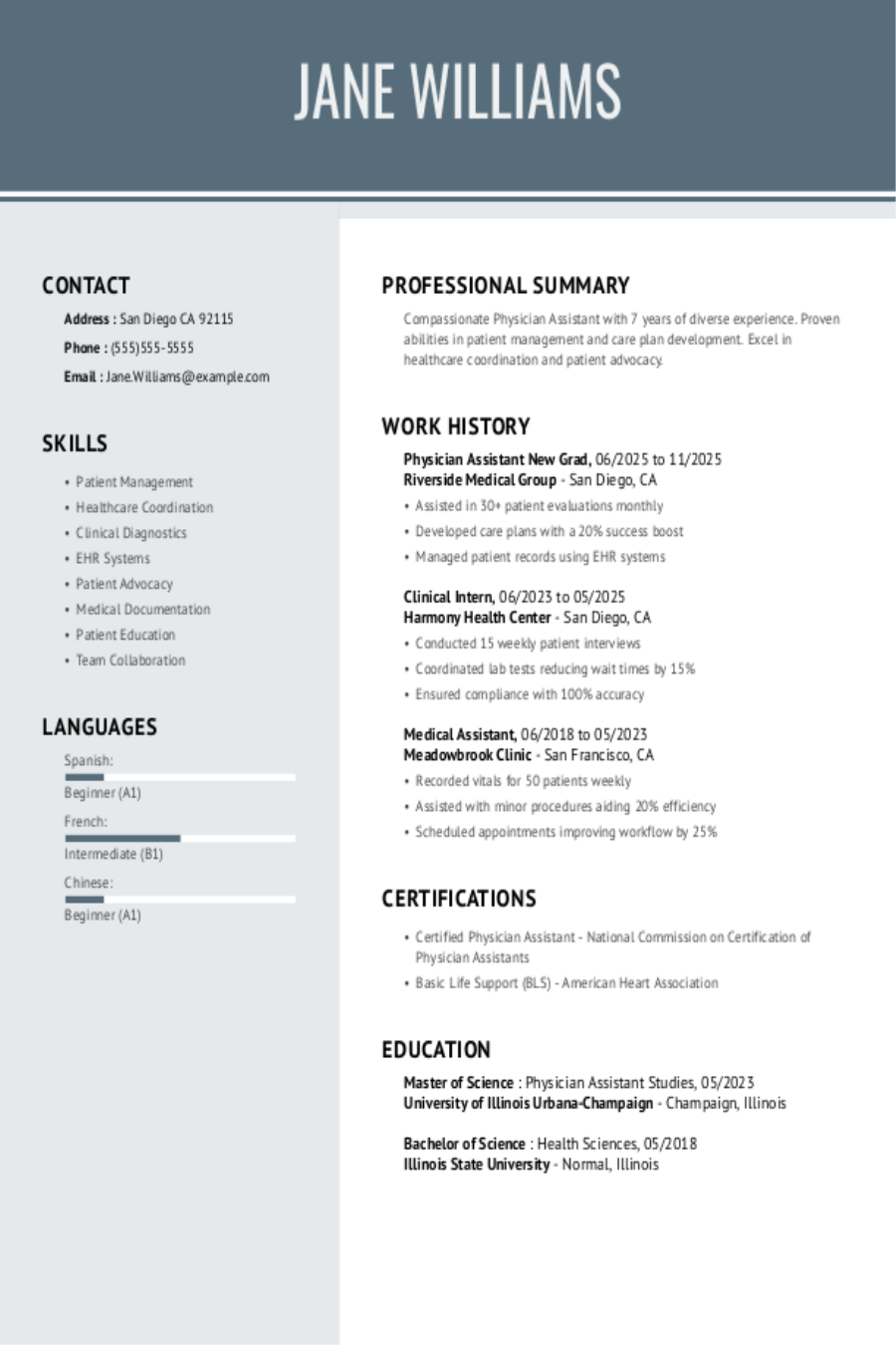 4 Physician Assistant New Grad Resume Examples, Templates, & Tips for 2026