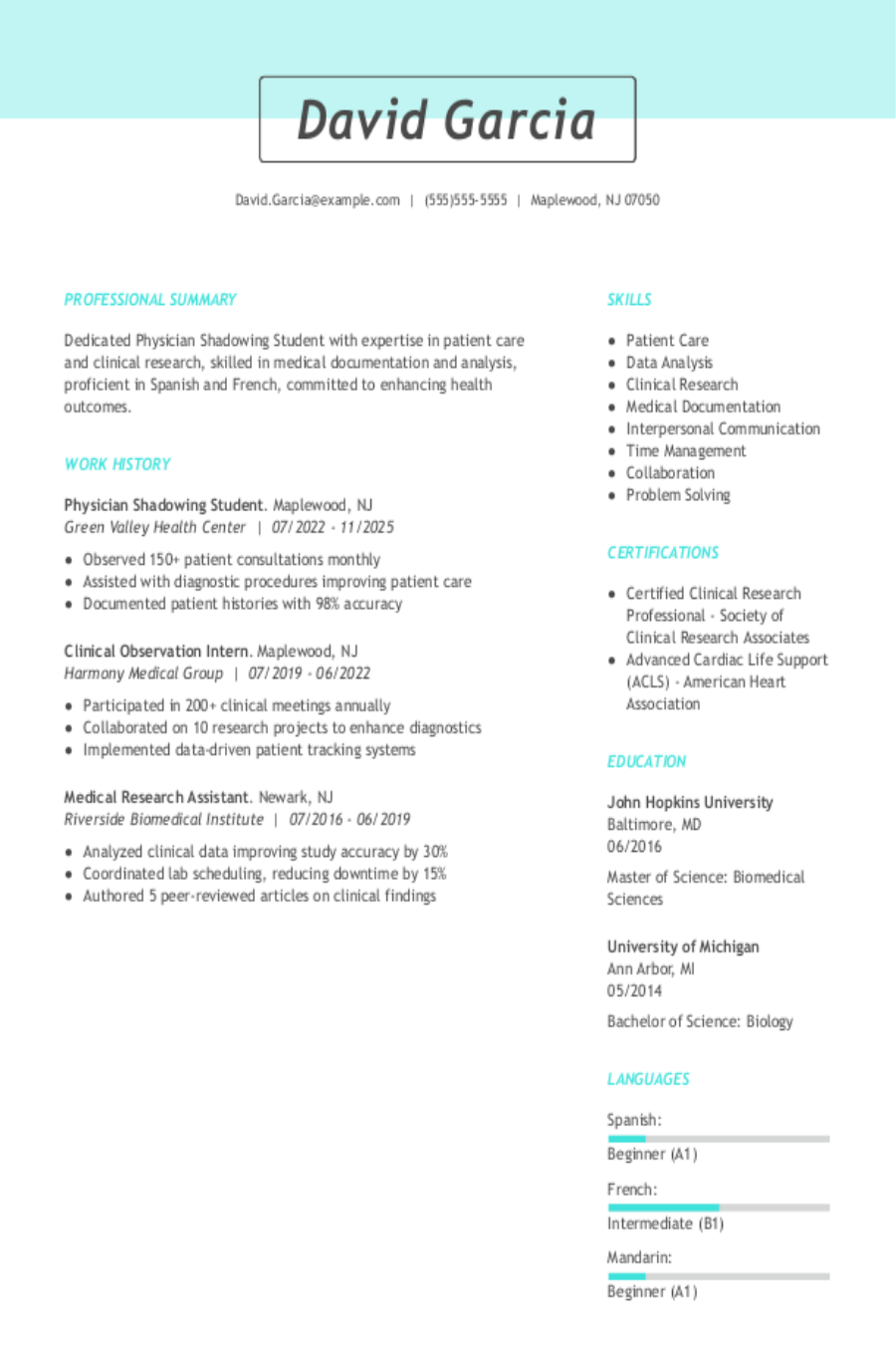 4 Physician Shadowing Student Resume Examples, Templates, & Tips for 2026
