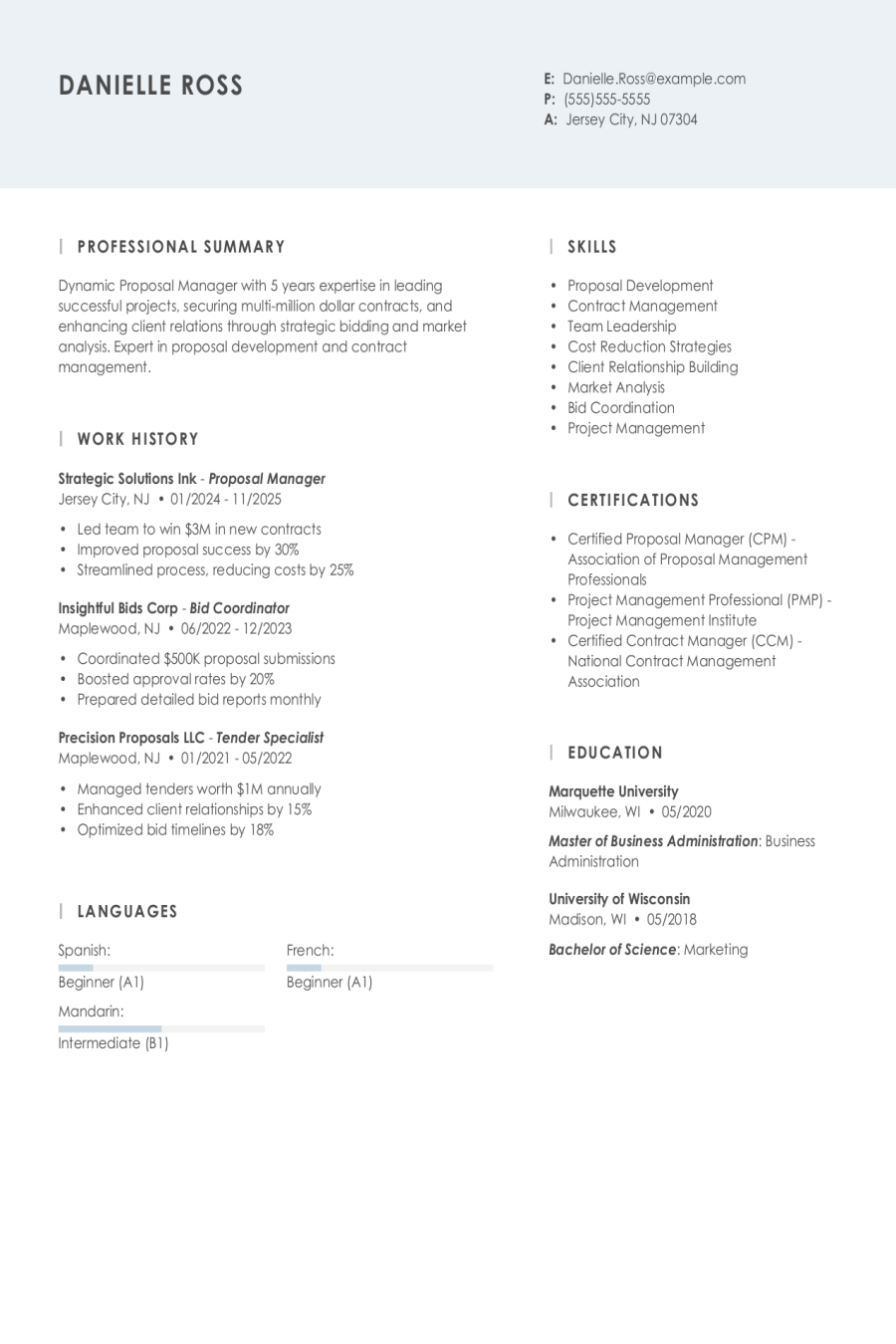 4 Proposal Manager Resume Examples, Templates, & Tips for 2026