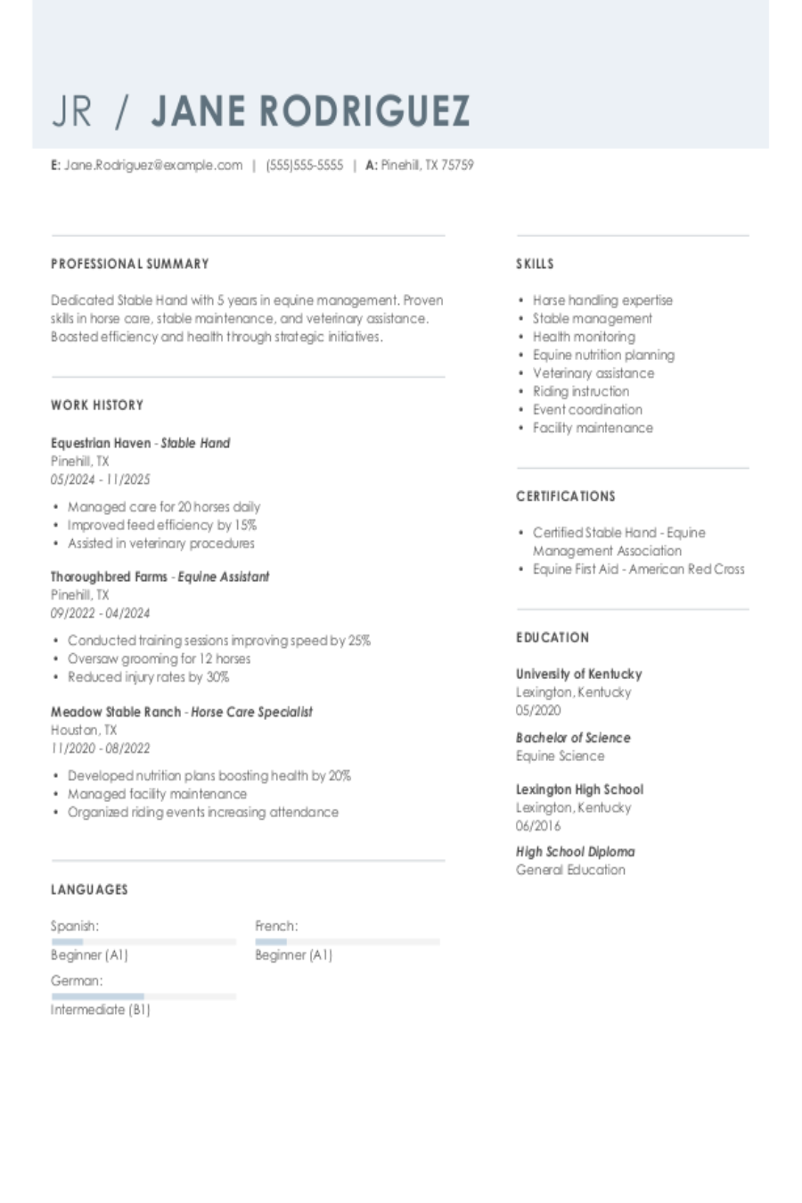 4 Stable Hand Resume Examples, Templates, & Tips for 2026