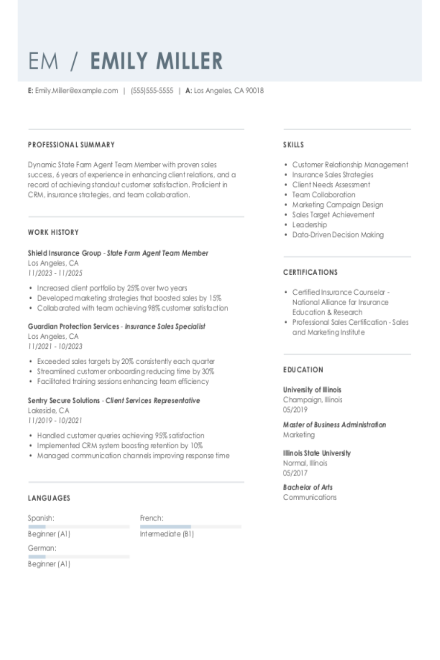 4 State Farm Agent Team Member Resume Examples, Templates, & Tips for 2026
