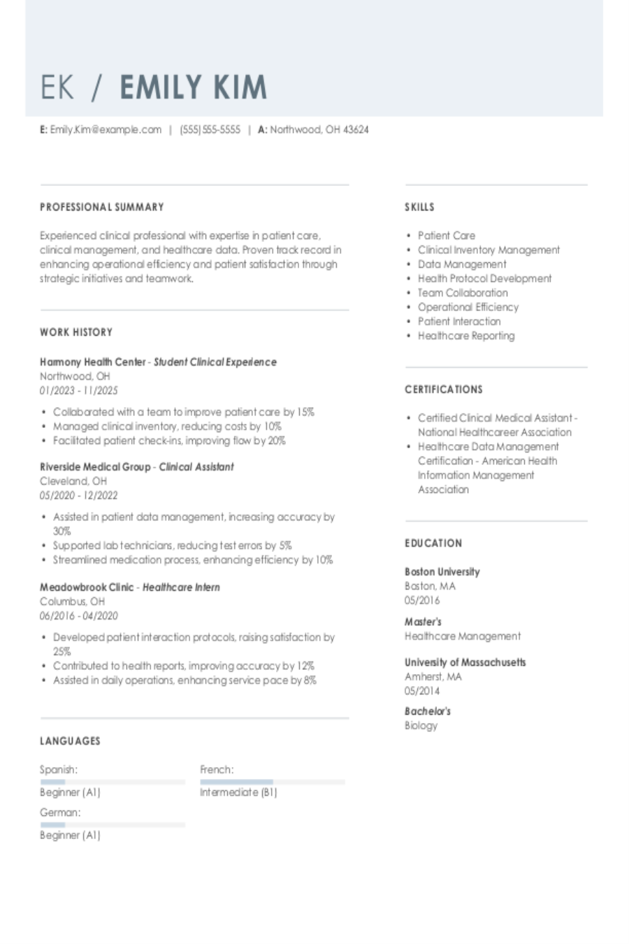 4 Student Clinical Experience Resume Examples, Templates, & Tips for 2026