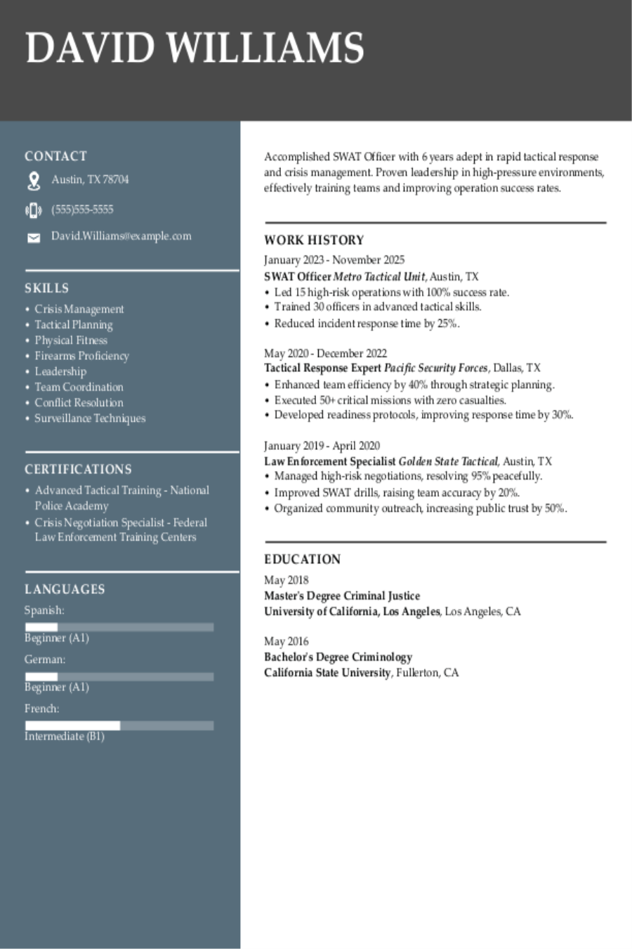 4 Swat Officer Resume Examples, Templates, & Tips for 2026