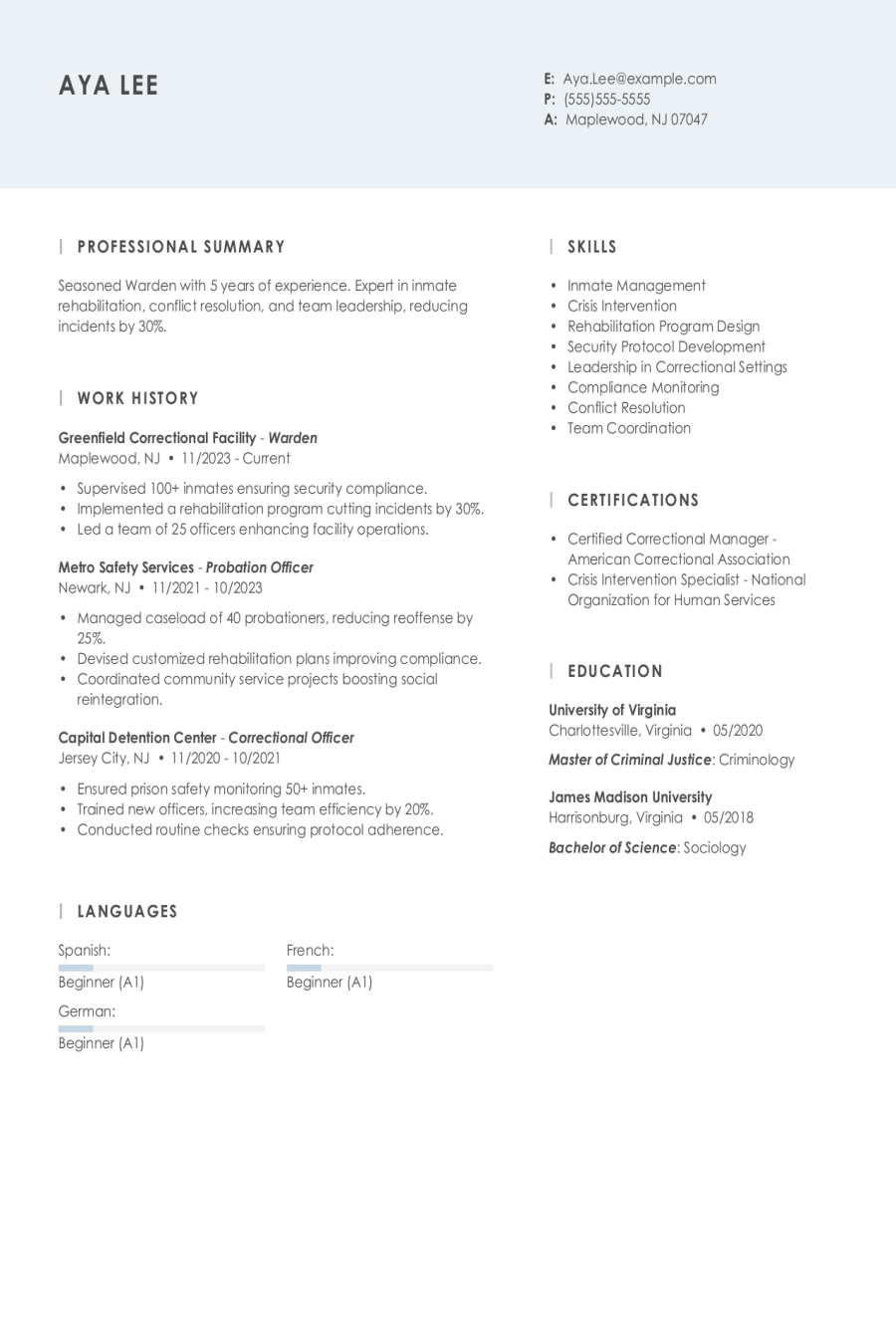 4 Warden Resume Examples, Templates, & Tips for 2026