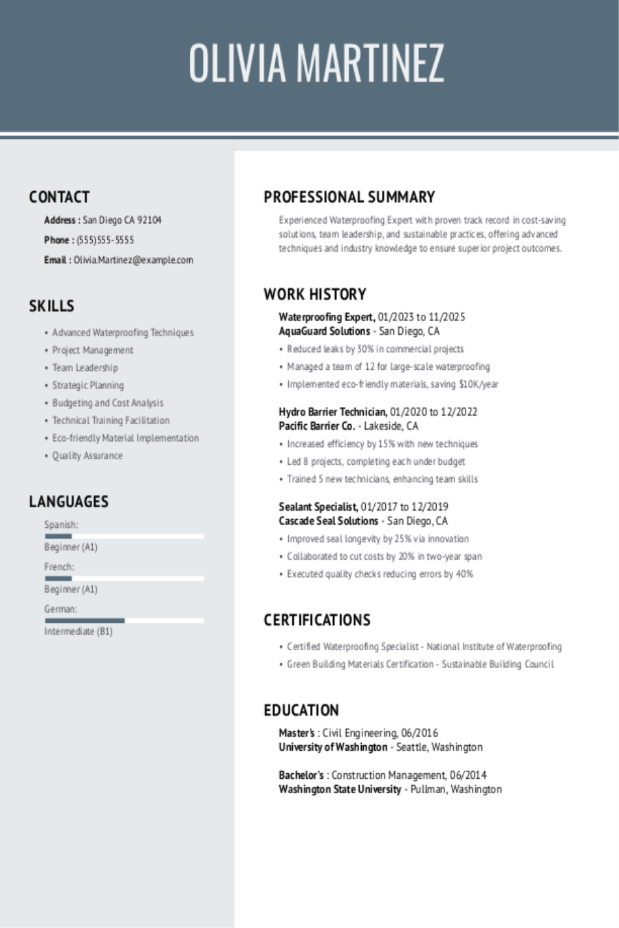 4 Waterproofing Expert Resume Examples, Templates, & Tips for 2026