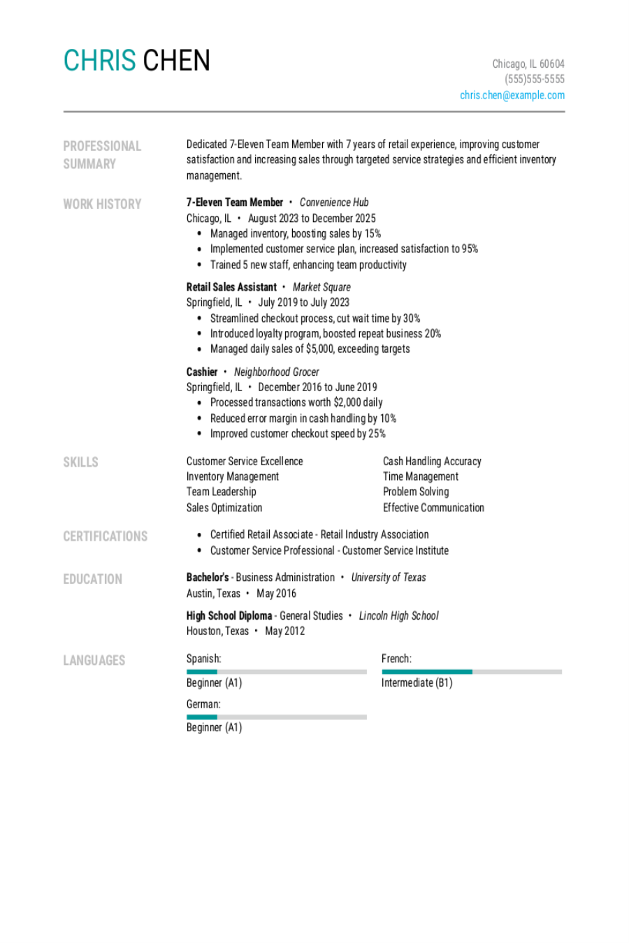 4 7-Eleven Team Member Resume Examples, Templates, & Tips for 2026