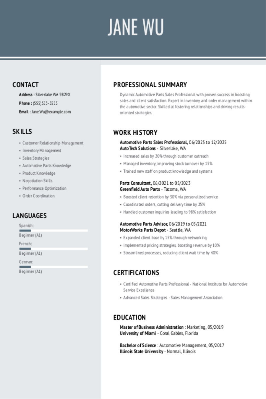 4 Automotive Parts Sales Professional Resume Examples, Templates ...