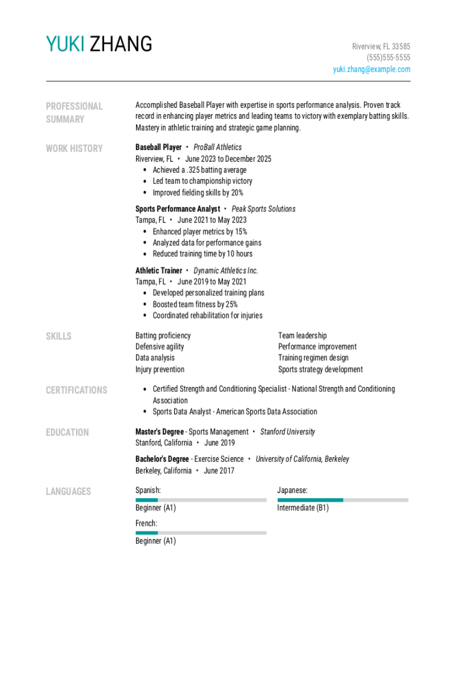 4 Baseball Player Resume Examples, Templates, & Tips for 2026