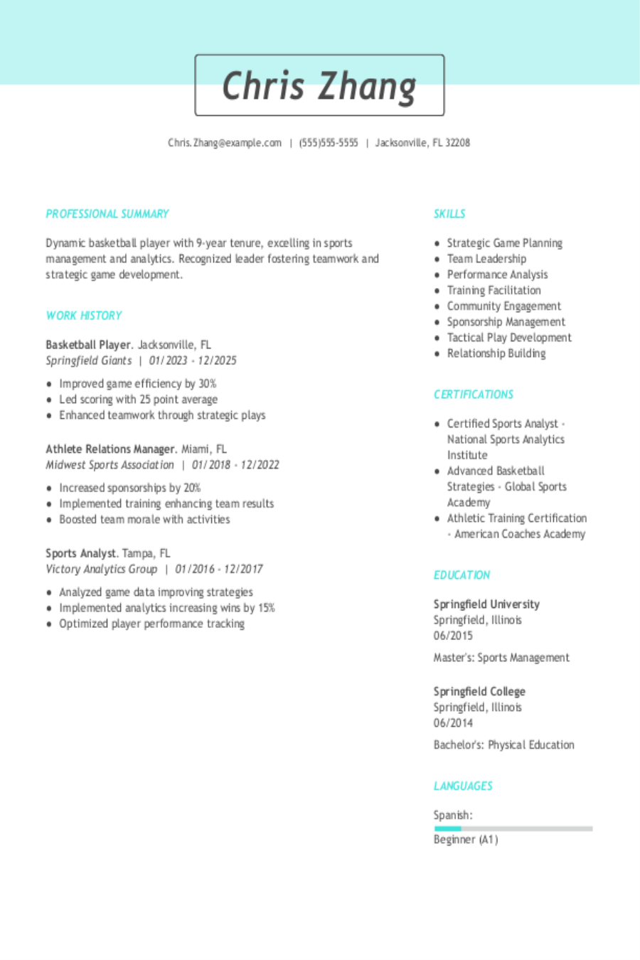 4 Basketball Player Resume Examples, Templates, & Tips for 2025
