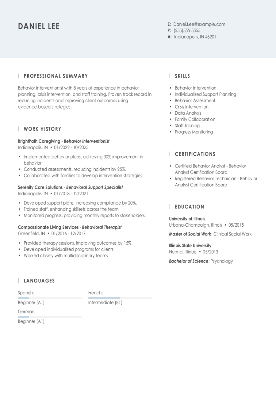 4 Behavior Interventionist Resume Examples, Templates, & Tips for 2025