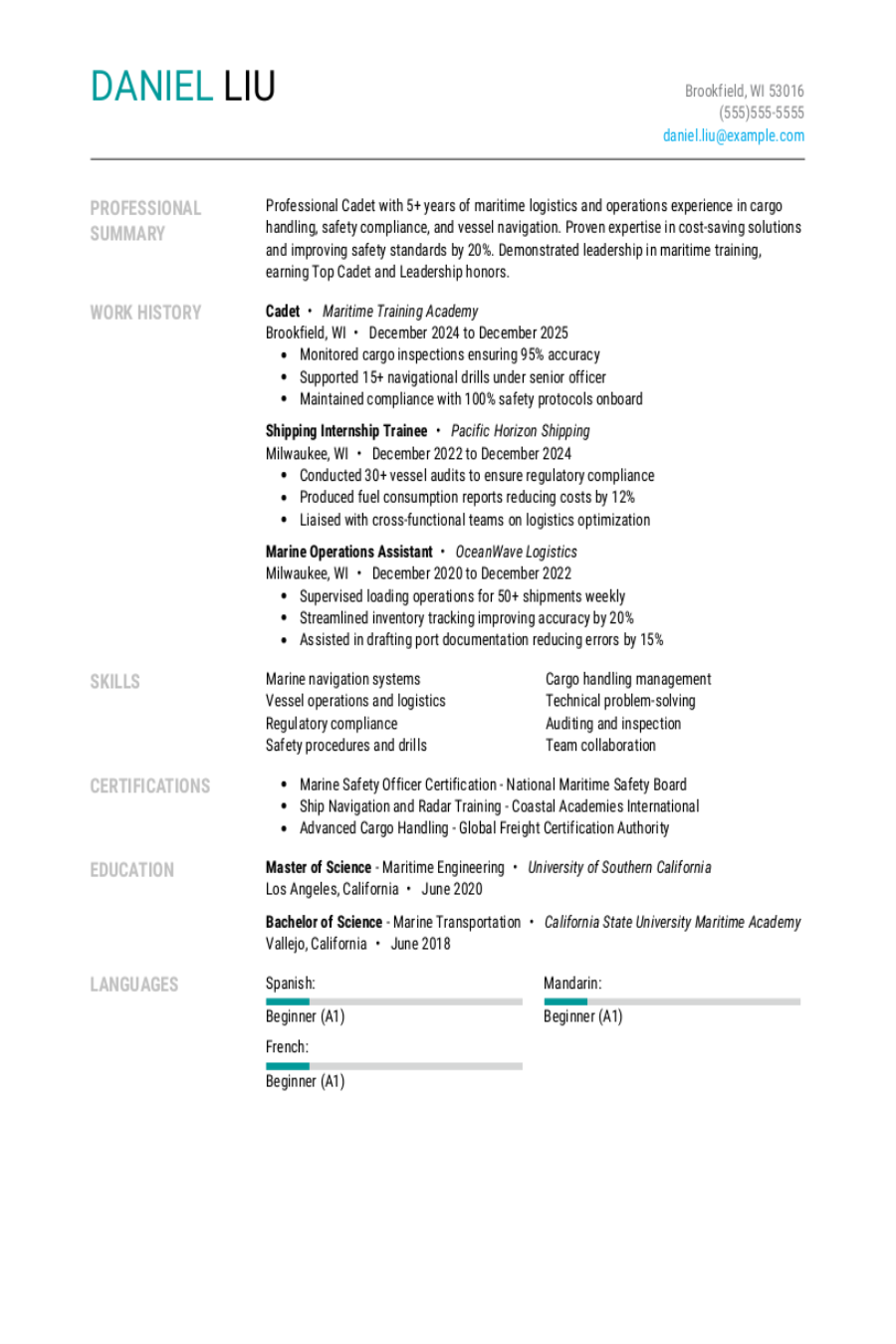 4 Cadet Resume Examples, Templates, & Tips for 2026