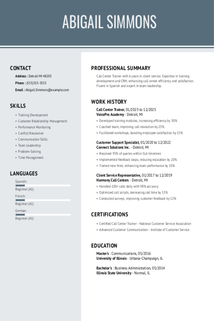 4 Call Center Trainer Resume Examples, Templates, & Tips for 2026