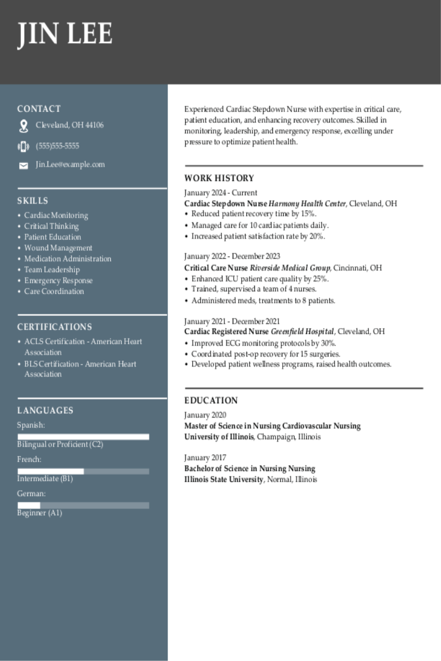 4 Cardiac Stepdown Nurse Resume Examples, Templates, & Tips for 2026