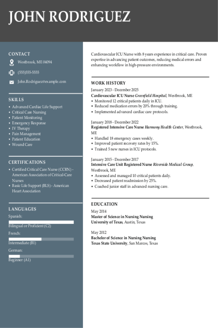 4 Cardiovascular ICU Nurse Resume Examples, Templates, & Tips for 2026