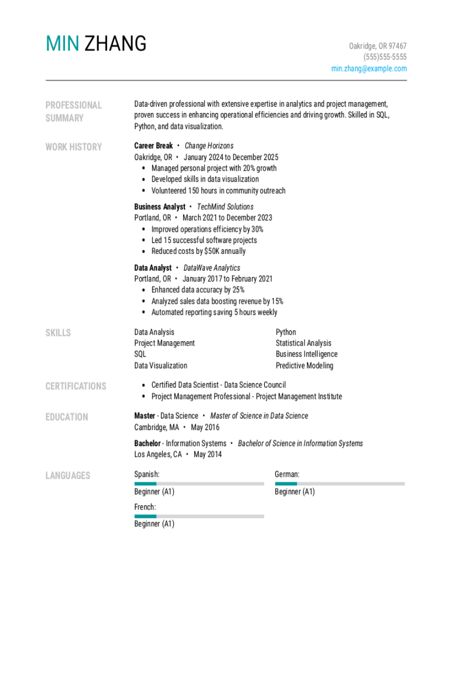 4 Career Break Resume Examples, Templates, & Tips for 2026