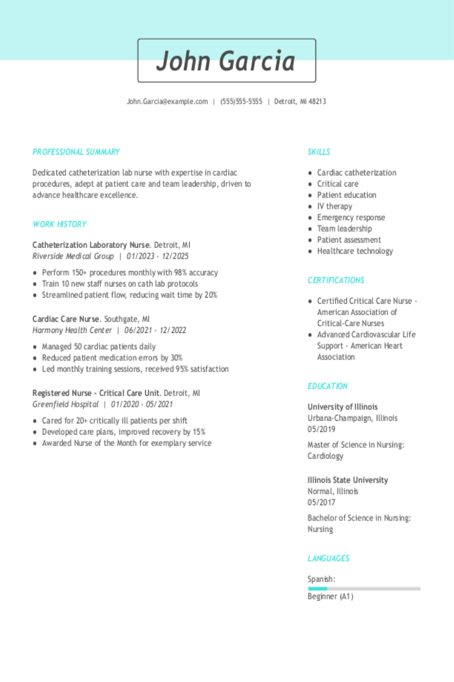 4 Catheterization Laboratory Nurse Resume Examples, Templates, & Tips ...