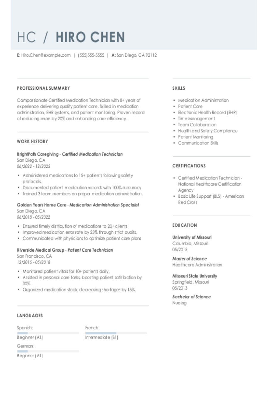 4 Certified Medication Technician Resume Examples, Templates, & Tips ...