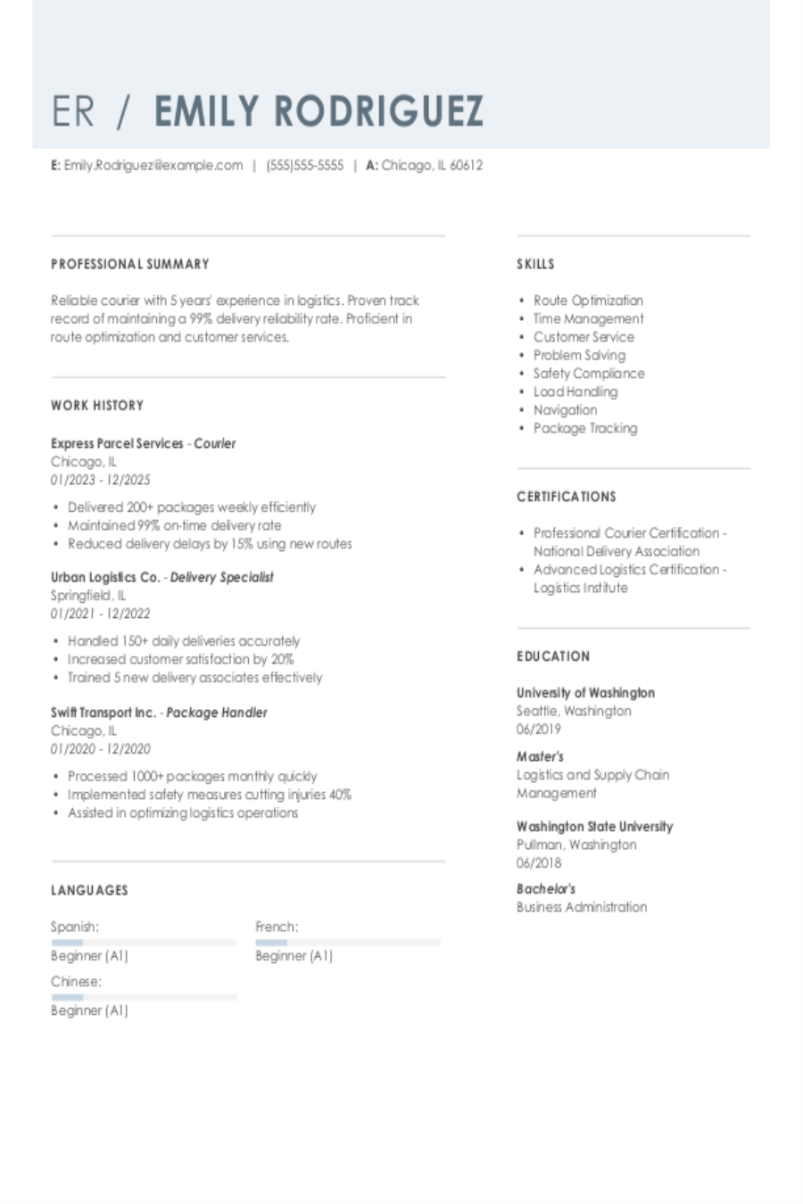 4 Courier Resume Examples, Templates, & Tips for 2026