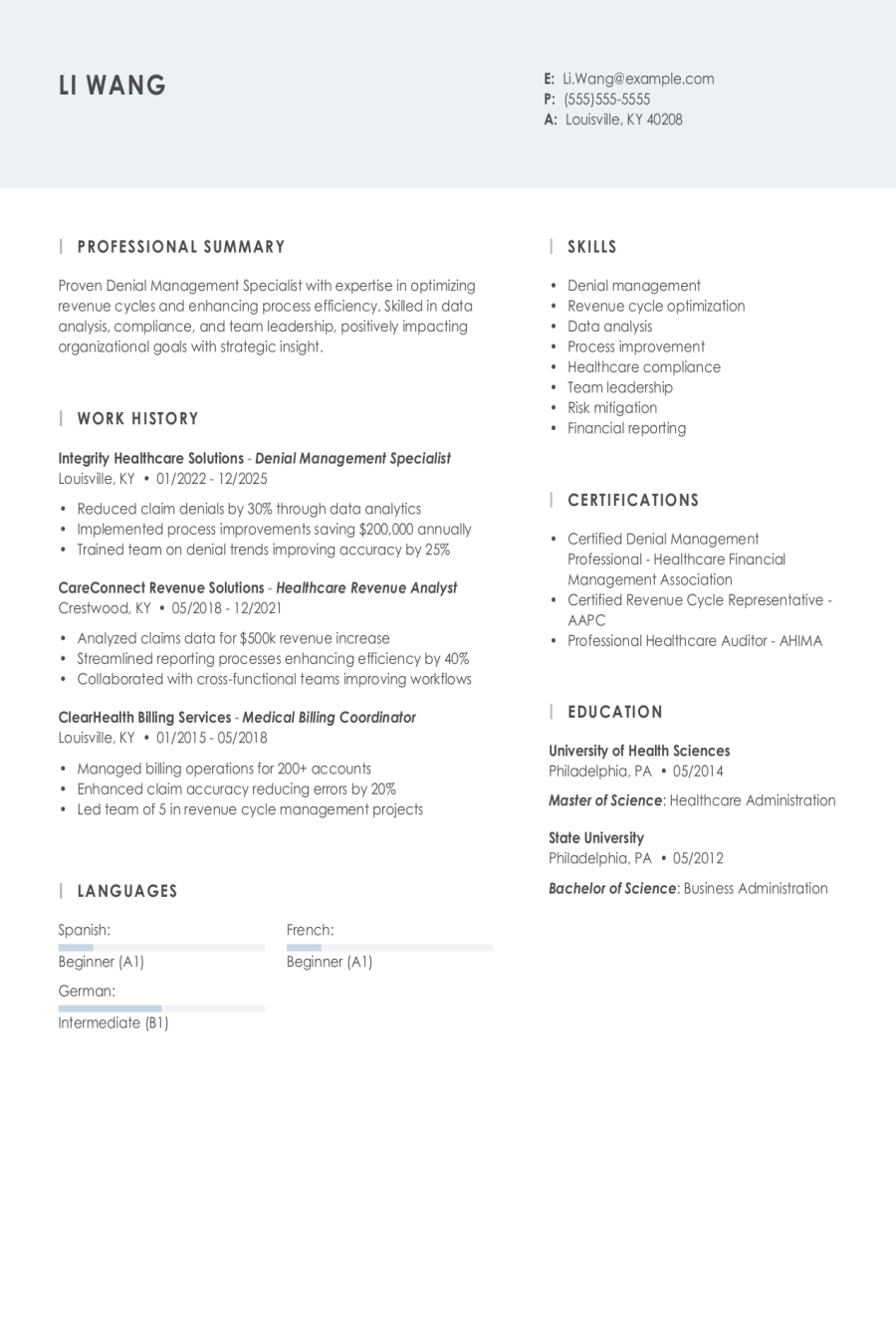 4 Denial Management Resume Examples, Templates, & Tips for 2026