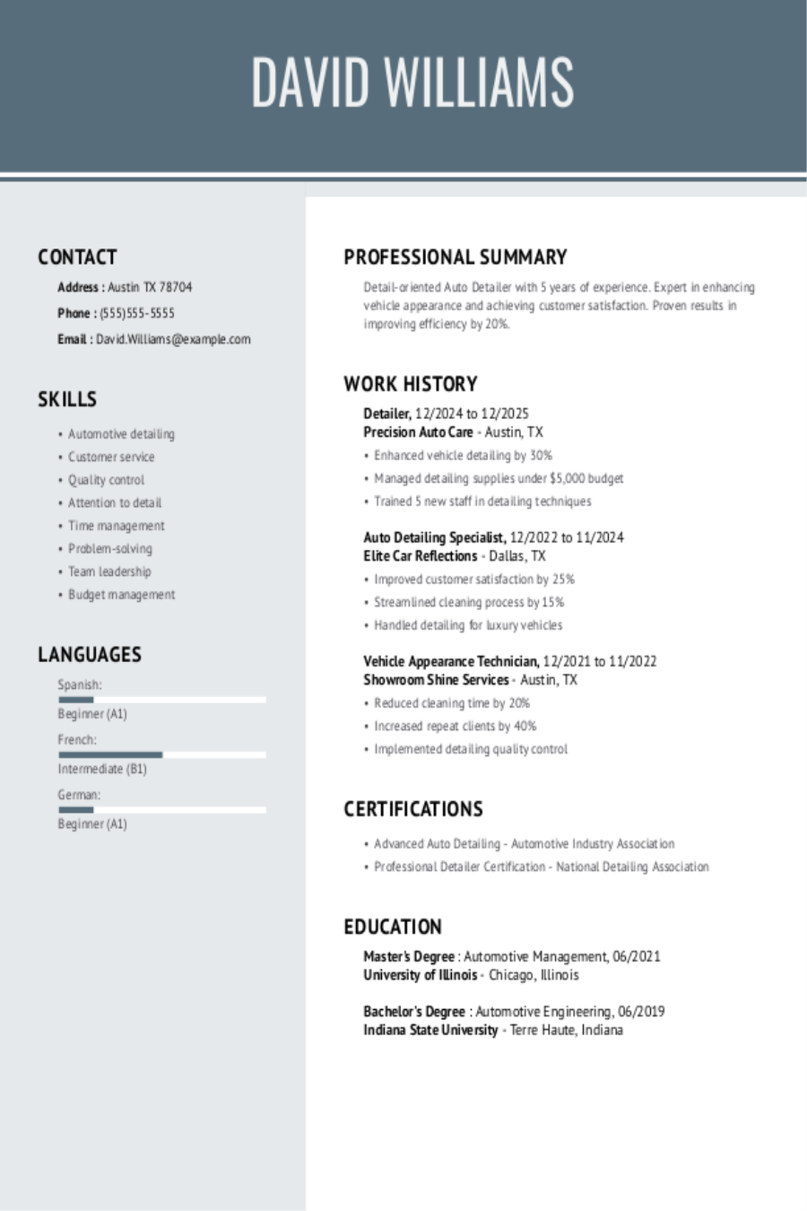4 Detailer Resume Examples, Templates, & Tips for 2026