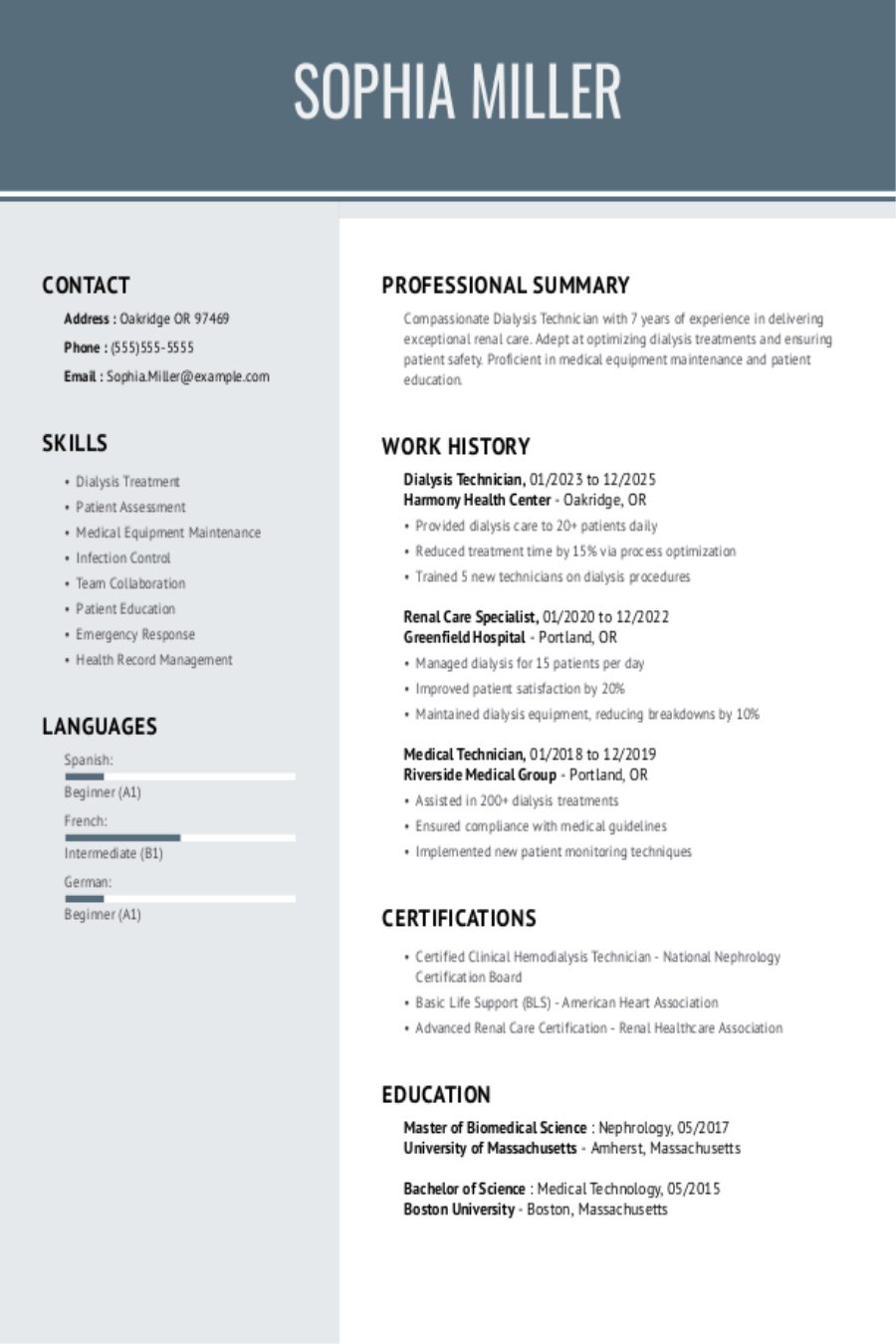 Dialysis Technician Resume Template