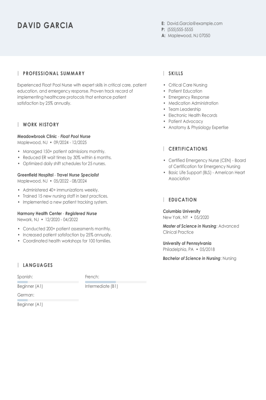4 Float Pool Nurse Resume Examples, Templates, & Tips for 2025