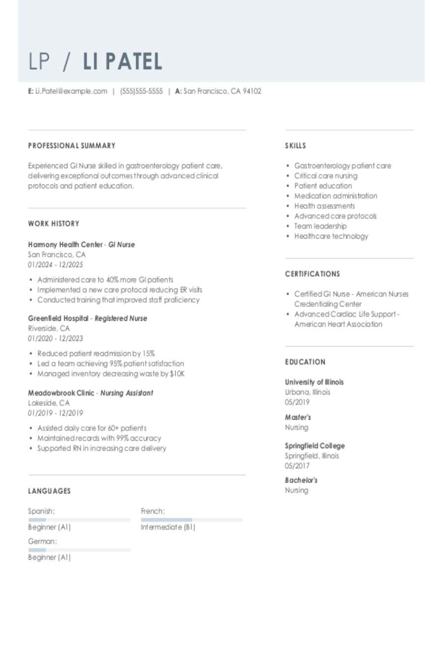 4 GI Nurse Resume Examples, Templates, & Tips for 2026