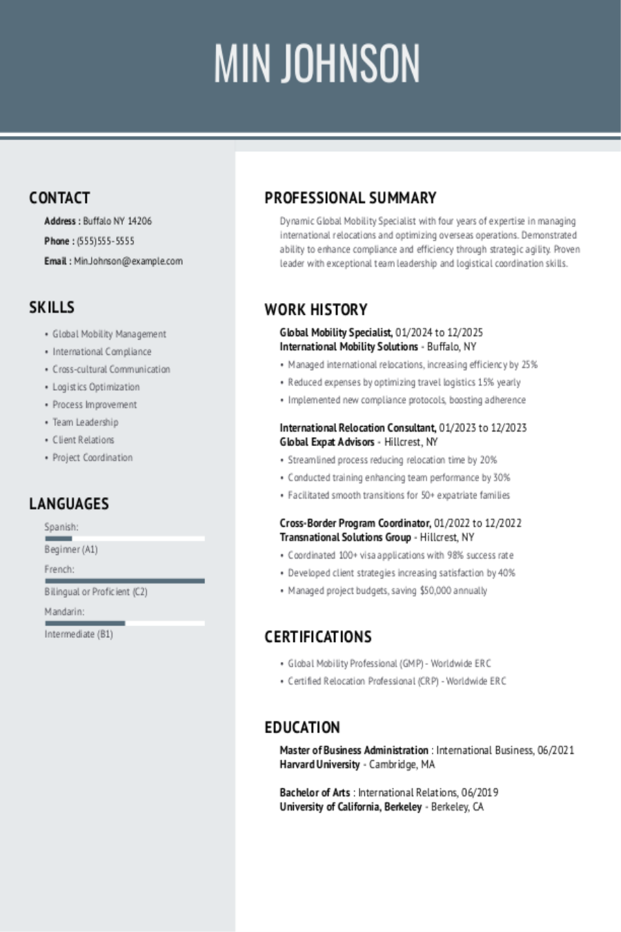4 Global Mobility Specialist Resume Examples, Templates, & Tips for 2026