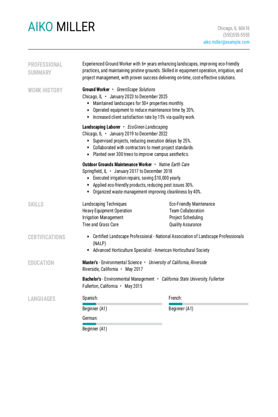 4 Ground Worker Resume Examples, Templates, & Tips for 2026