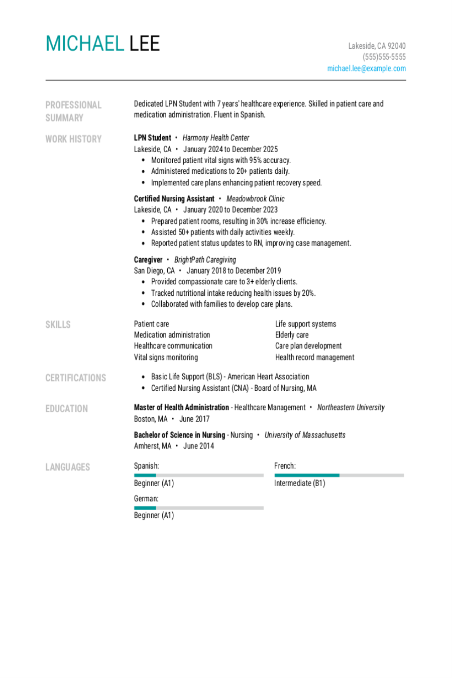 4 LPN Student Resume Examples, Templates, & Tips for 2026