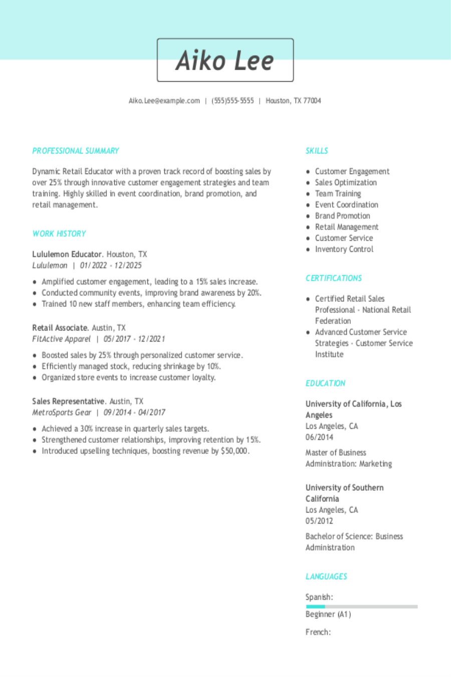 4 Lululemon Educator Resume Examples, Templates, & Tips for 2026