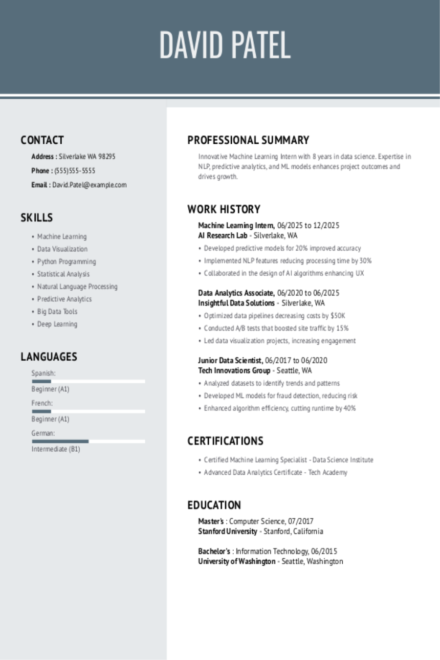 4 Machine Learning Intern Resume Examples, Templates, & Tips for 2026