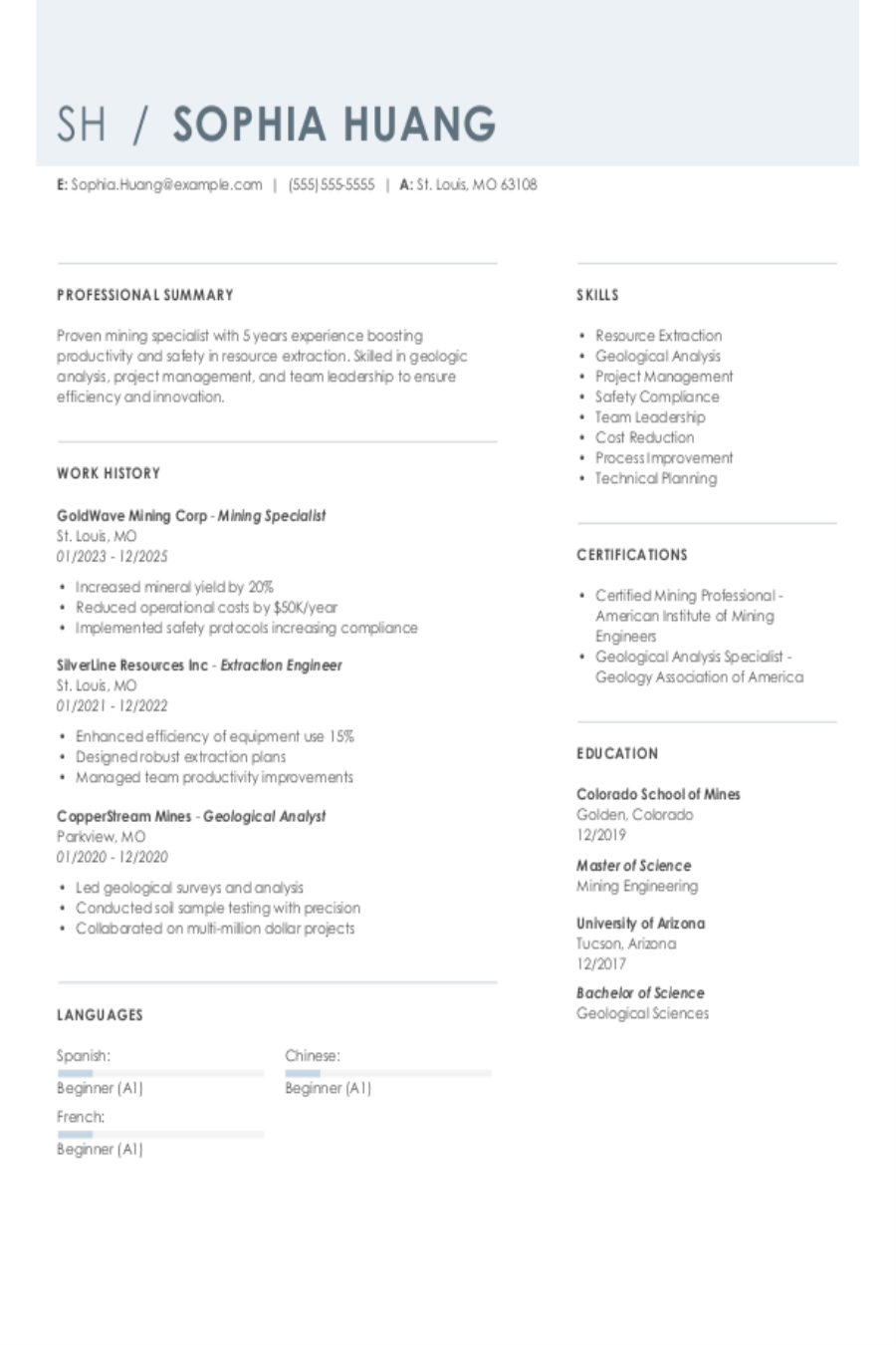 4 Mining Resume Examples, Templates, & Tips for 2026