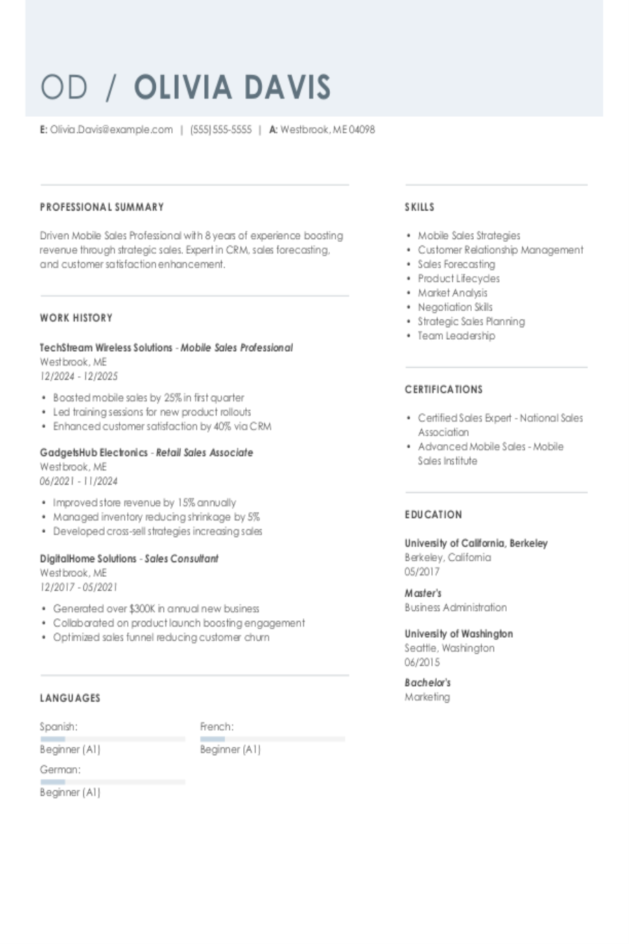 4 Mobile Sales Professional Resume Examples, Templates, & Tips for 2025