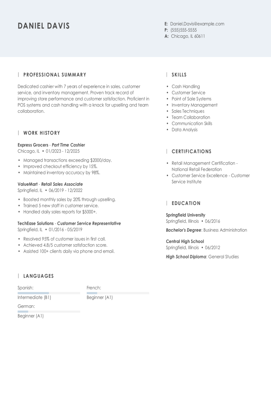 4 Part Time Cashier Resume Examples, Templates, & Tips for 2026