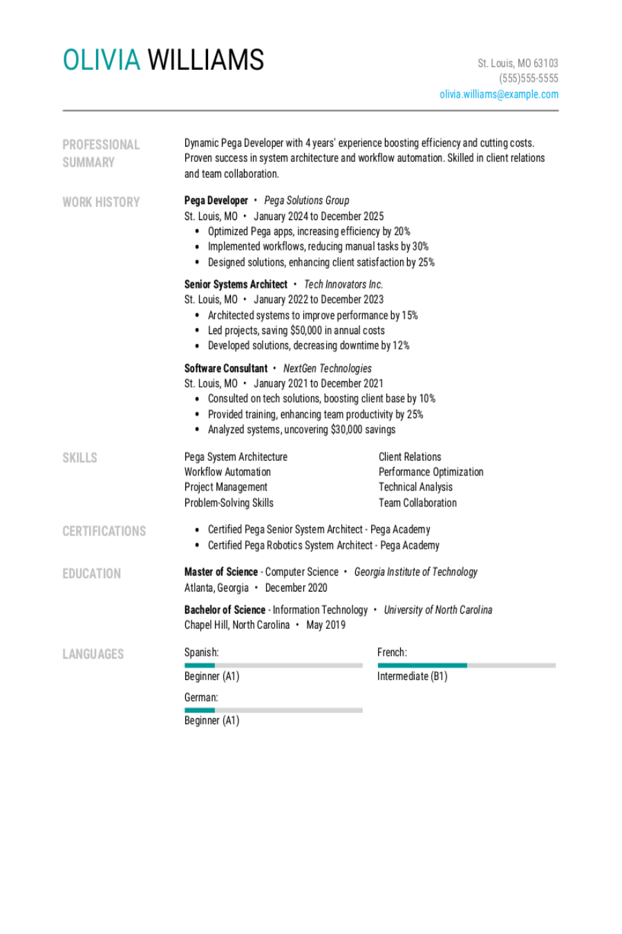 4 Pega Developer Resume Examples, Templates, & Tips for 2026