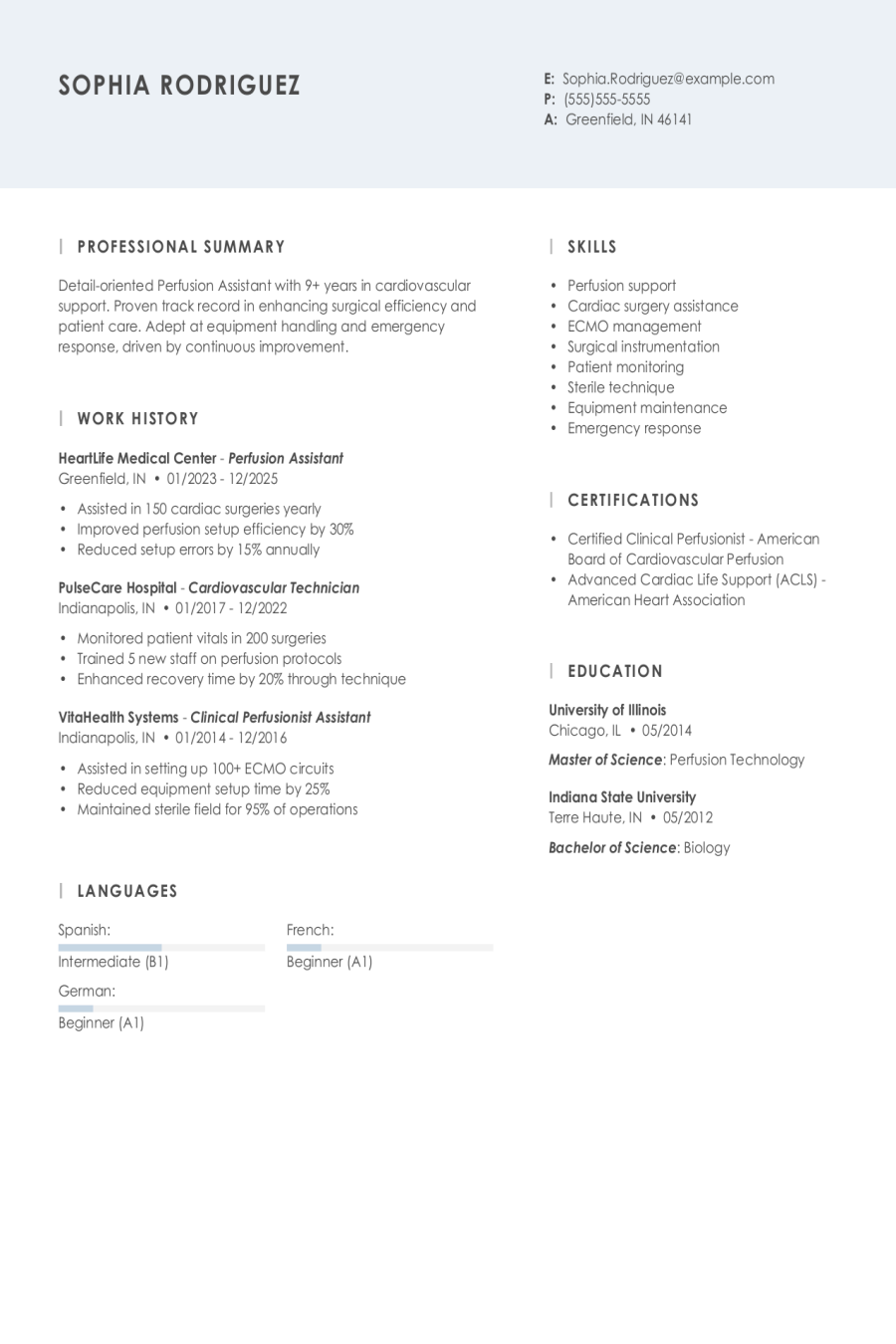 4 Perfusion Assistant Resume Examples, Templates, & Tips for 2025